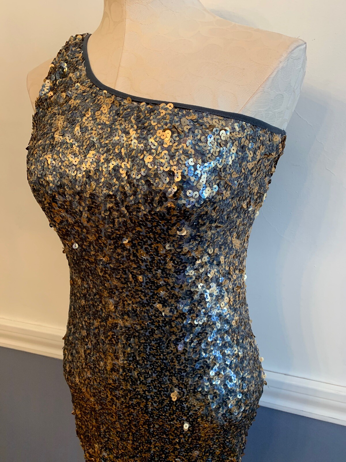 Medium Aqua Brand One Shoulder Metallic Sequin Bodyco… - Gem