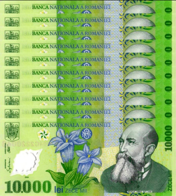 Romania 10000 LEI P-112 2000 x 10 Pcs "011A 1st Prefix" POLYMER UNC Lot ...