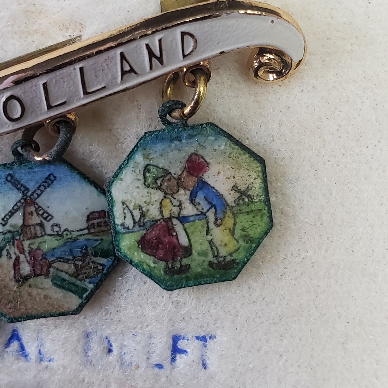 Vintage Holland Delft Brooch Pin Windmill Sailboat Co… - Gem