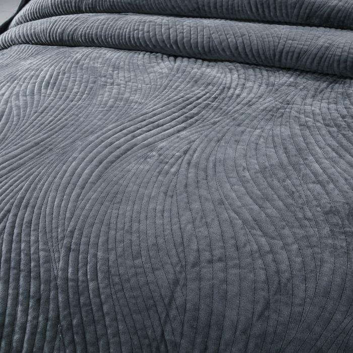Tache Crushed Velvet Dark Deep Blue Grey Soft Plush Waves Bedspread ...