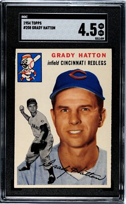1954 Topps GRADY HATTON Cincinnati Reds #208 SGC 4.5 VG/EX+ Condition ...