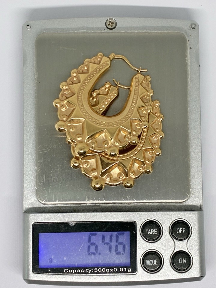 “9ct Yellow Gold Large Creole Hoop Earrings Gypsy Style” | eBay Australia