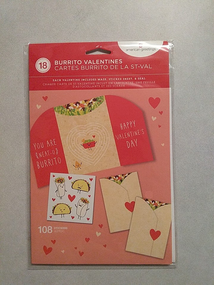 18 Pack Classroom Party Burrito Valentines & Stickers | eBay