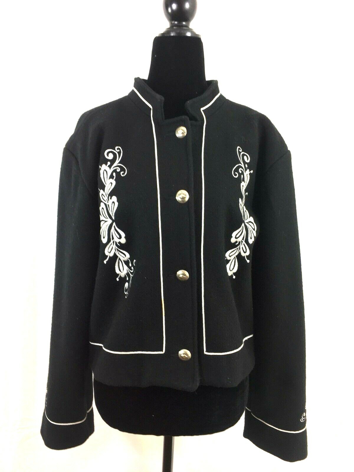 Vintage MidWest Garment Blazer Jacket Woman Size Large Black Embroidery ...