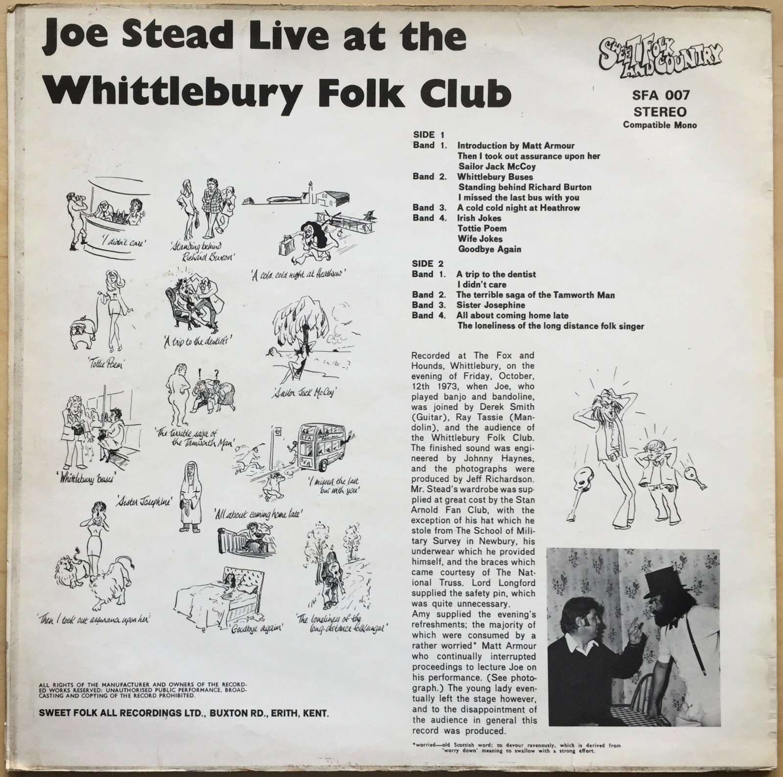 JOE STEAD LIVE AT WHITTLEBURY FOLK CLUB 1974 UK SWEET FOLK VINYL LP SFA ...