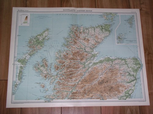 1922 ANTIQUE MAP OF NORTHERN SCOTLAND HIGHLANDS HEBRIDES ORKNEY ...