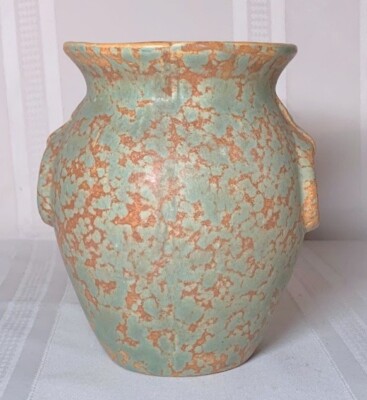 BURLEY WINTER POTTERY, LARGE OCHRE & GREEN MOTTLED VASE, MOCK RING ...