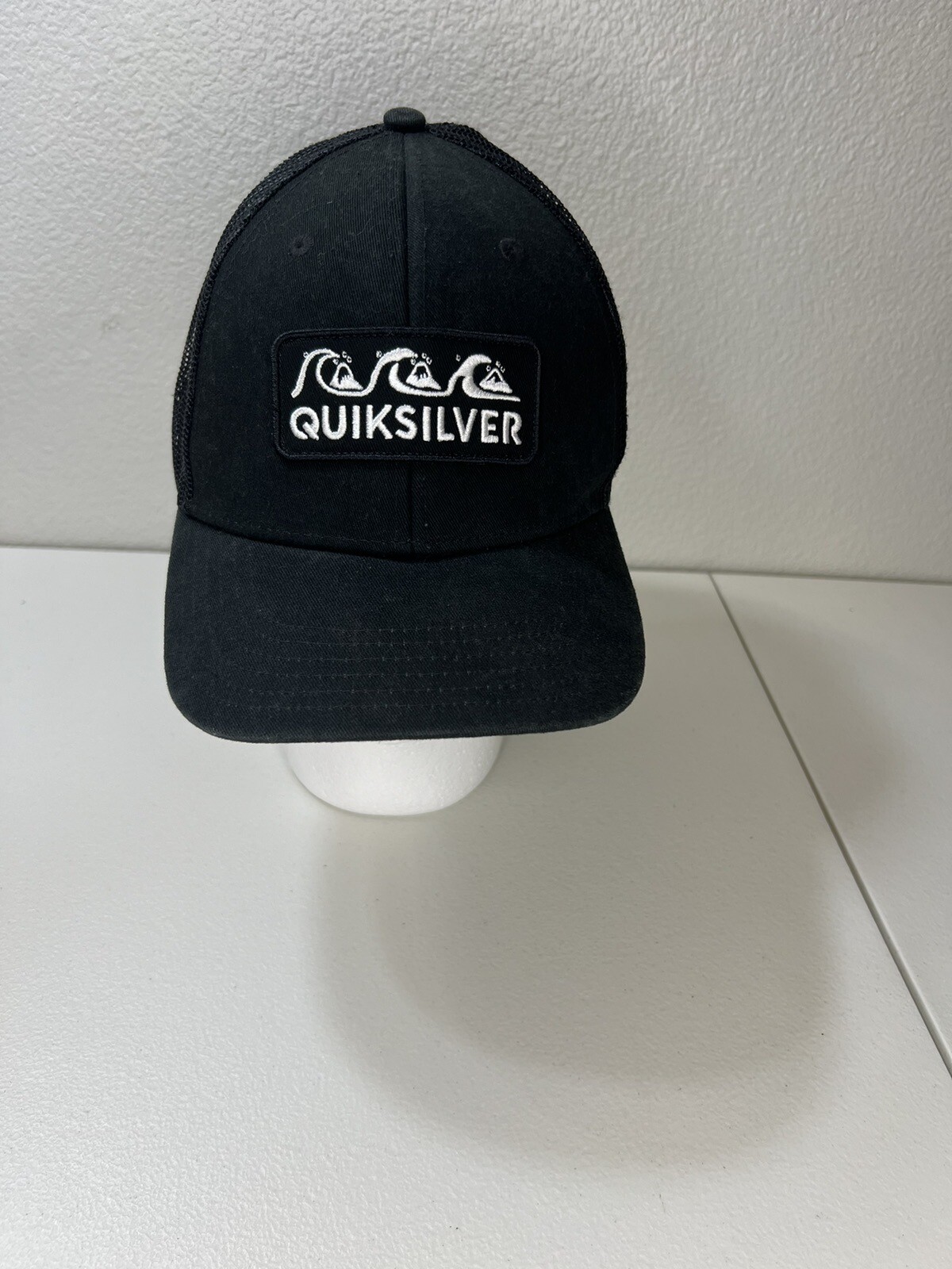 Quicksilver Black Trucker Snapback Mesh Hat Cap Adjustable Retro Logo ...