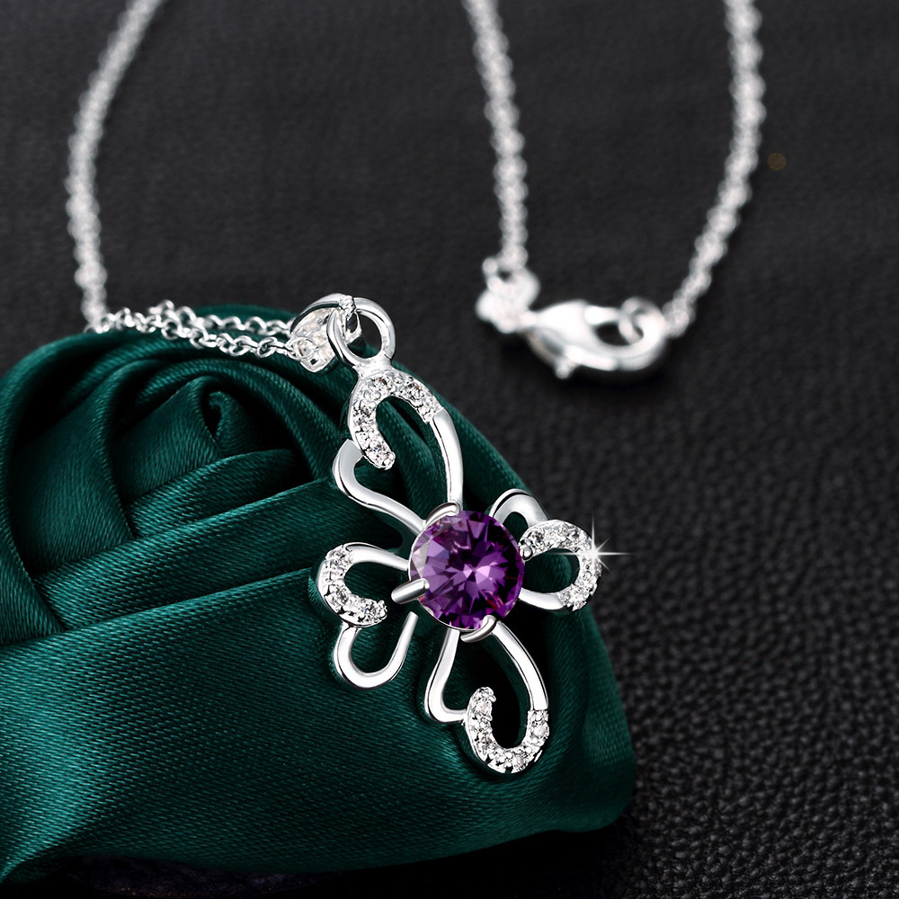 Wholesale 925 Sterling Silver Filled Amethyst CZ Crystal Clover Pendant ...