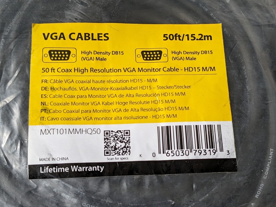 New StarTech 50 ft 15 m Coax High Resolution VGA Monitor Cable HD15 ...