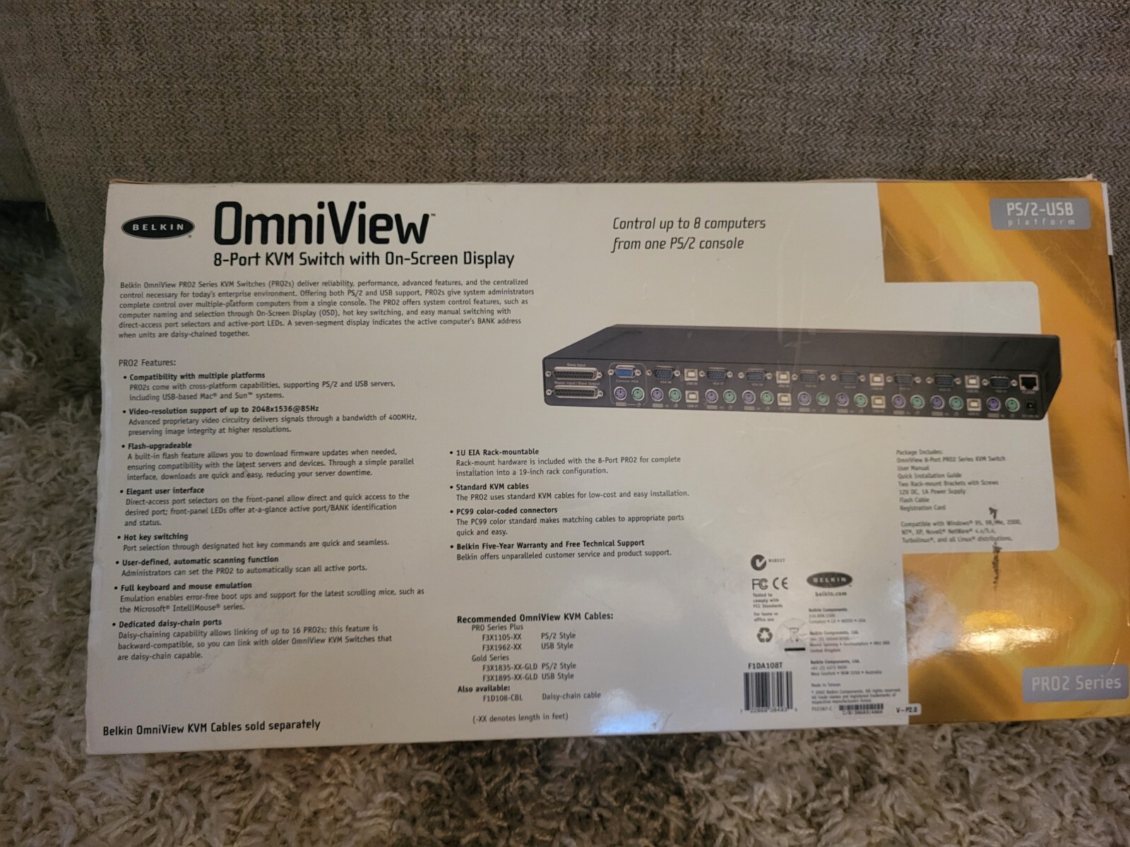 Belkin OmniView PRO2 8-Port KVM Switch Server Control System F1DA108T ...