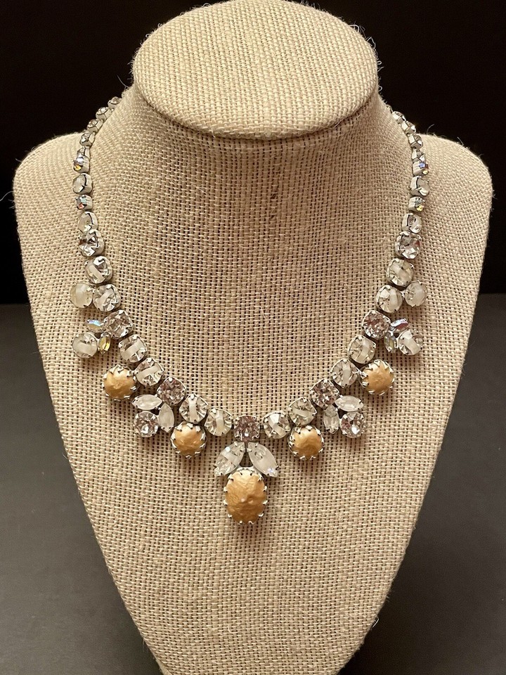 Estate signed Regency Jewels NECKLACE White Givre Crystal Faux Baroque ...