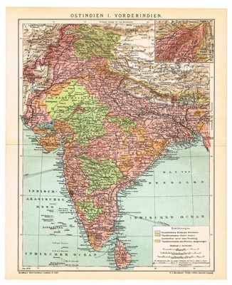 Old map of INDIA 1906 Original Authentic Hindustan map Calcutta Bombay ...