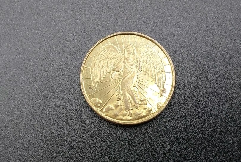 Vintage Guardian Angel Pocket Coin Token Gold Tone Religious 1" Double ...