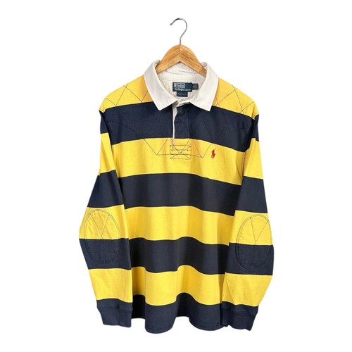 Vintage POLO RALPH LAUREN Striped Rugby Shirt Yellow/Navy XL | eBay