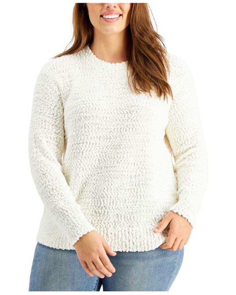 New Style & Co Women Plus Size Teddy Bouclé Sweater, Cream, 2X | eBay