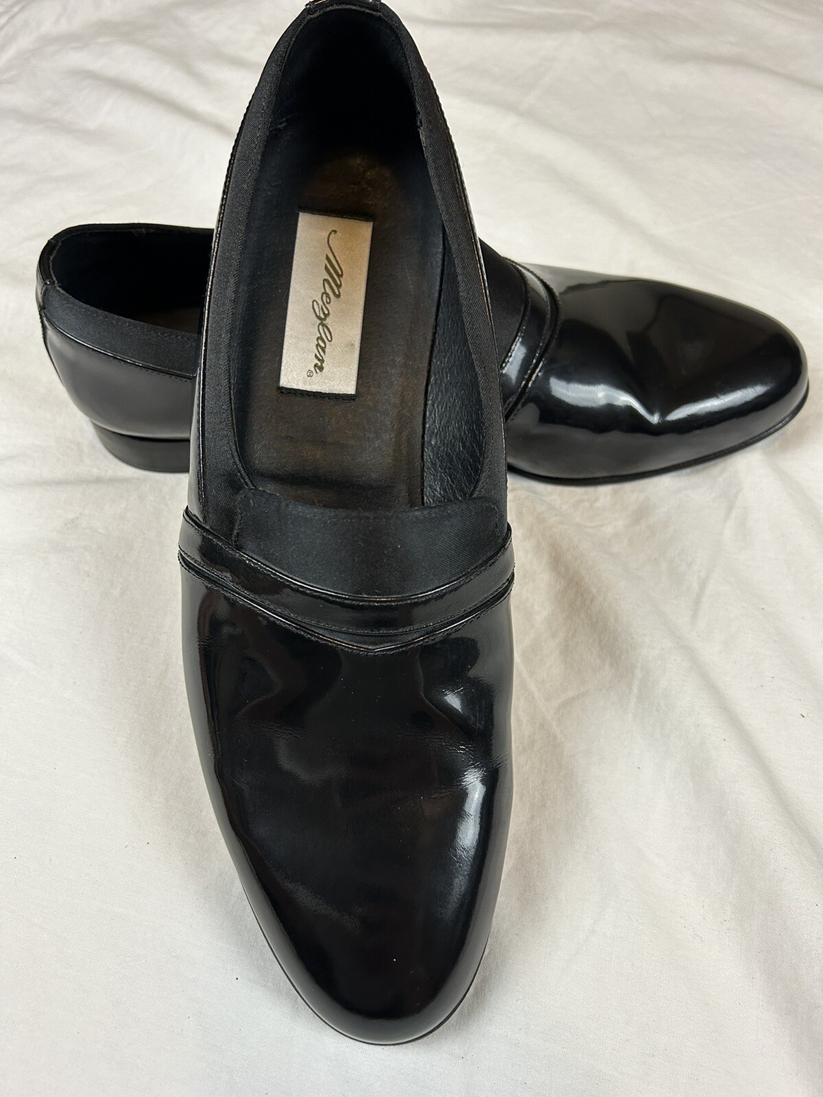 NWOB MEZLAN MIRAGE BLACK PATENT LEATHER OPERA TUXEDO SLIP ON LOAFERS 10 ...