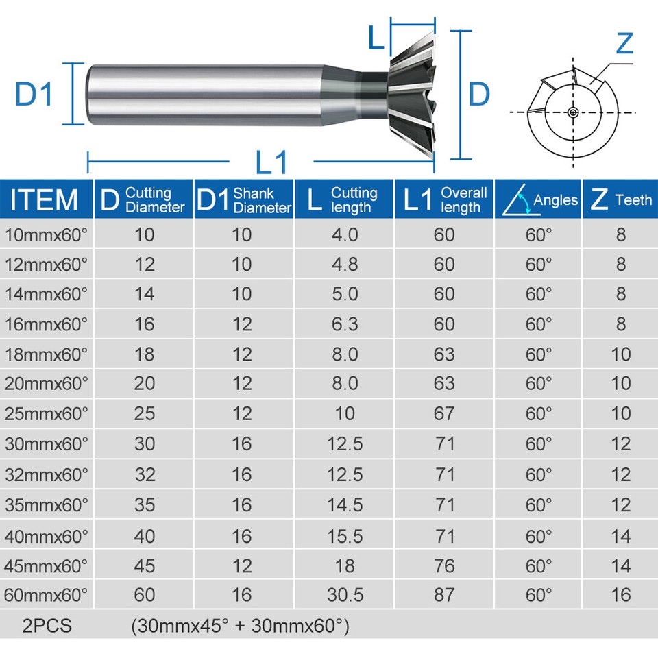 Dovetail Slot Milling Cutter 45/55/60 Degrees 10-60mm HSS End Mill CNC ...