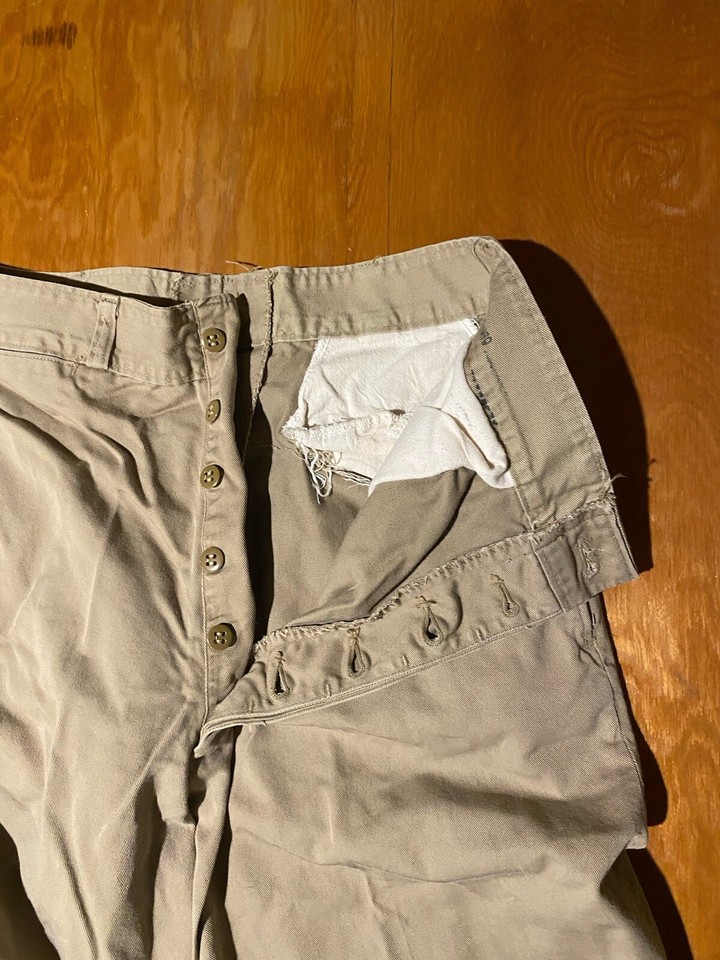 Vintage 40s WW2 Khaki Chino Pants Mens 30x32 Military Button Fly WWII ...