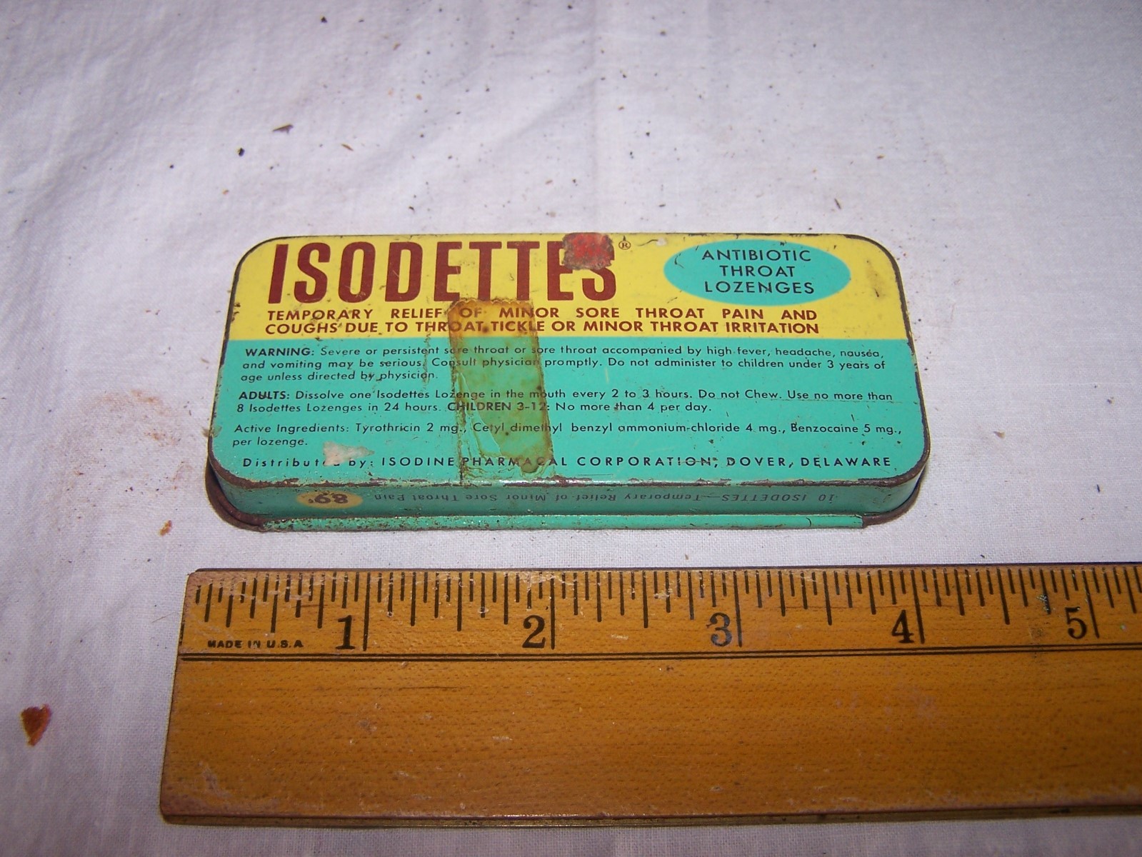 Vintage ISODETTES ANTIBIOTIC THROAT LOZENGES Tin w Sliding Lid Patent ...