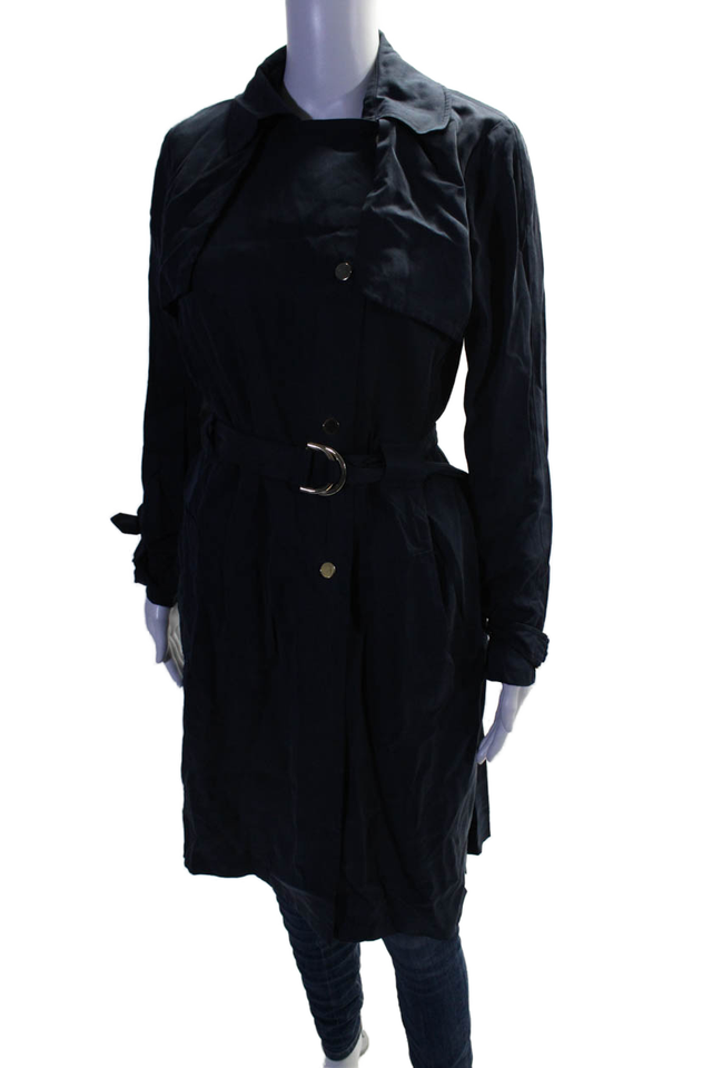 French Connection Womens Button Down Belted Trench Coat Navy Blue Size ...