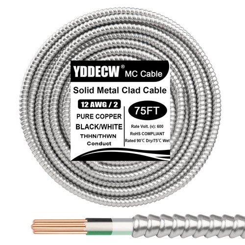 75ft 12/2 Metal Clad (MC) Cable with Ground, 12 Gauge Electric Wire ...