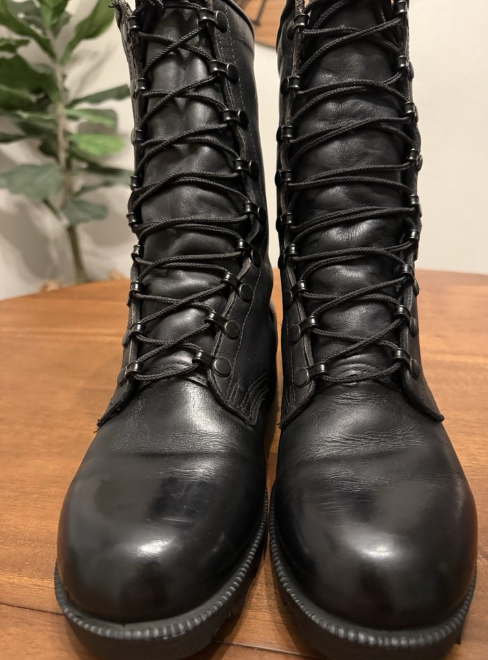 US Air Force 1989 NS Vintage Search Issued Black Leather Combat Boots 7 ...