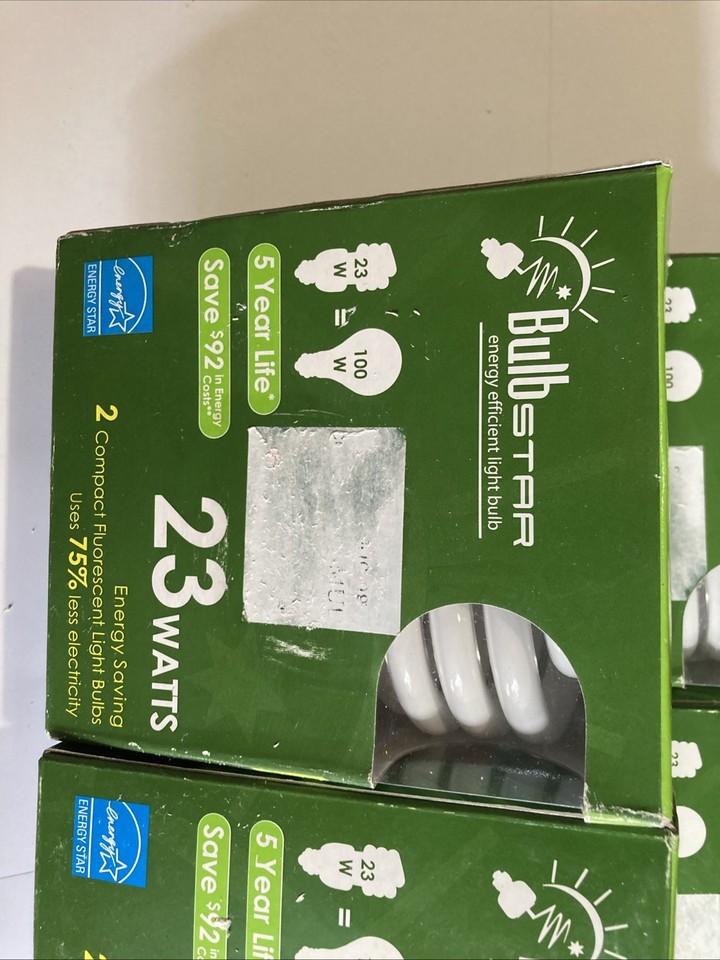 23 WATT CFL LIGHT BULBS 2 PACK 10,000 HR LIFE 1,600 LUMENS total 12 ...