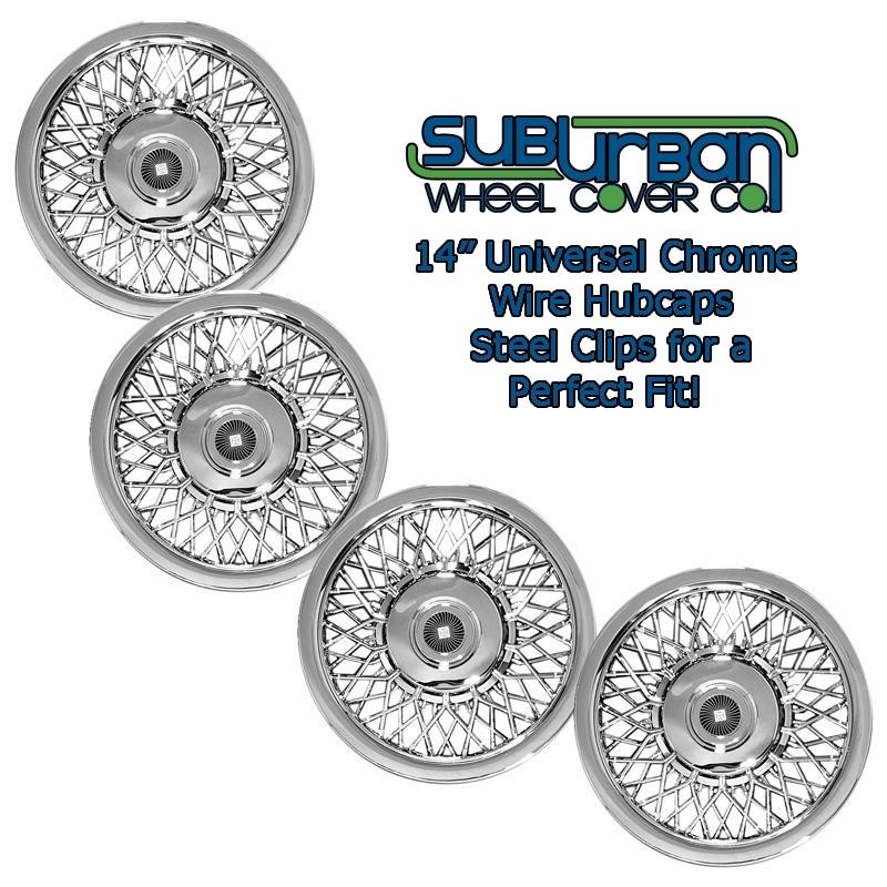 14" Universal Fit Chrome Wire Hubcaps / Wheel Covers # TAASW14 NEW SET ...