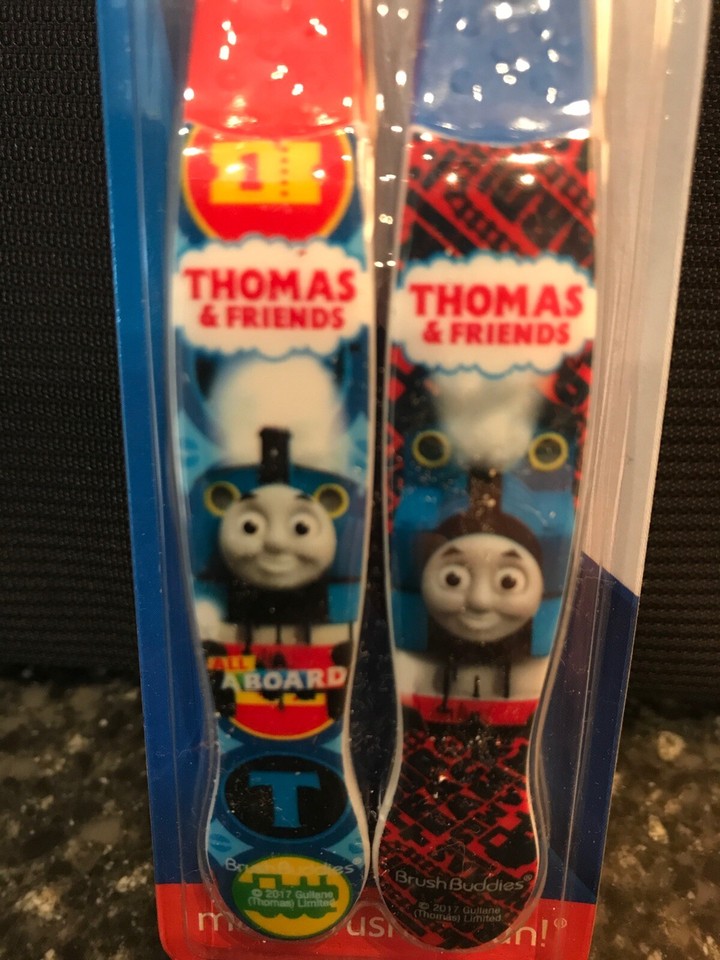 THOMAS THE TRAIN 2pk BRUSH BUDDIES TOOTHBRUSHES RED & BLUE New/Sealed ...