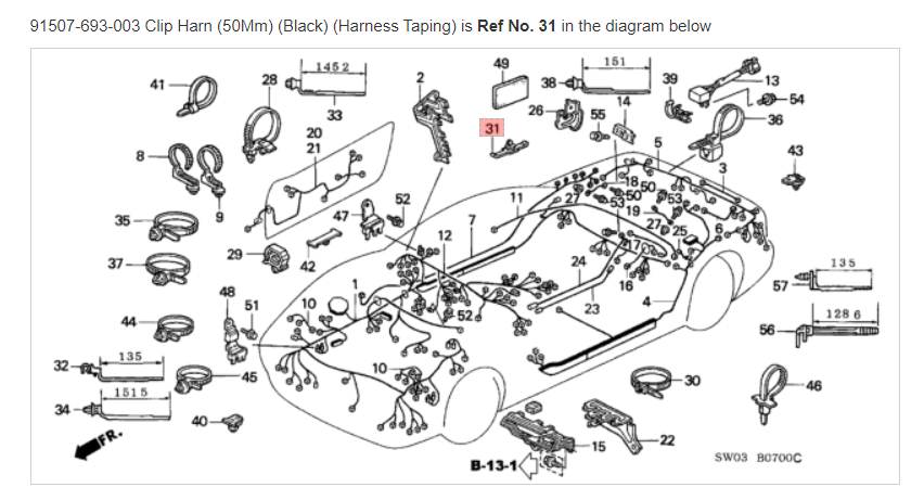 HONDA ACURA GENUINE OEM NSX Clip Harn 50Mm Black Harness Taping 91507 ...