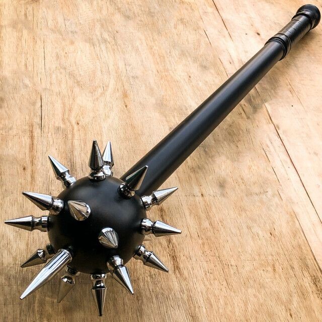 Medieval Hand Made Spiked Ball Mace Black with Silver Deadly Morning ...