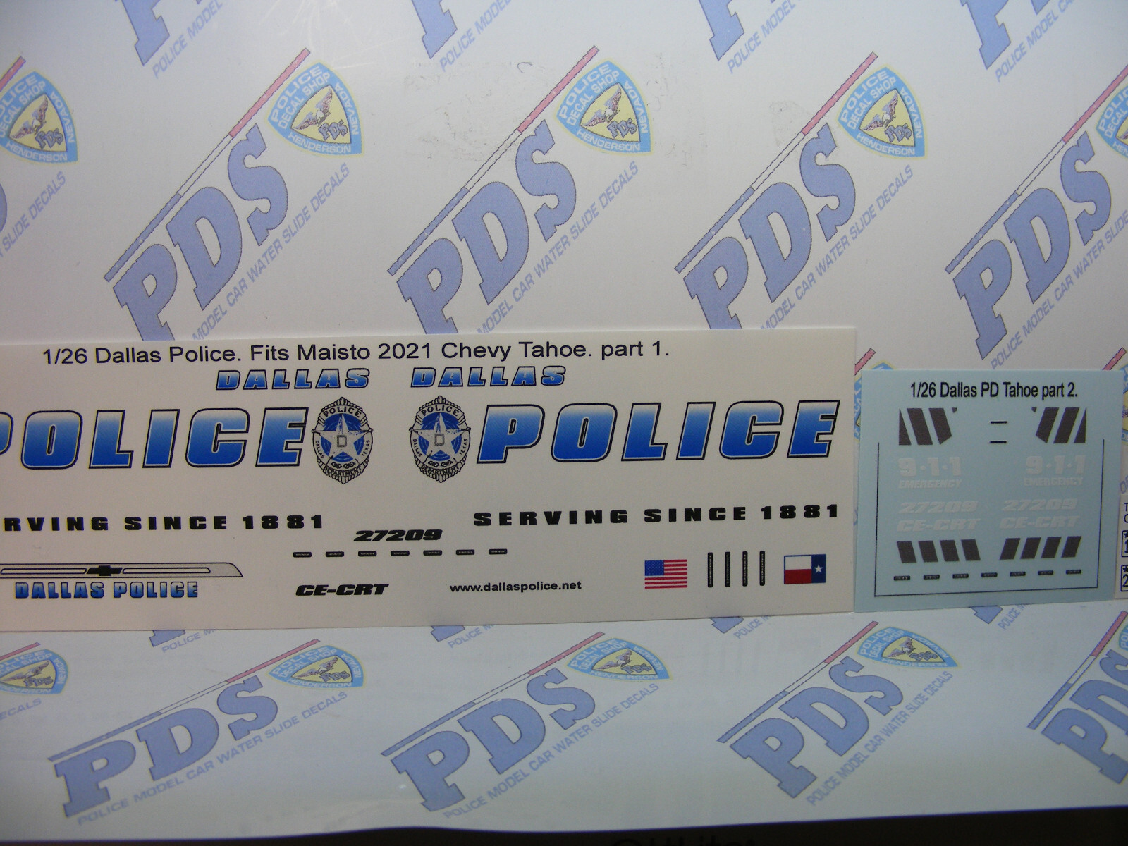 Dallas Texas Police 1/26 Water Slide Decal Sheet Set Fits Maisto Chevy ...