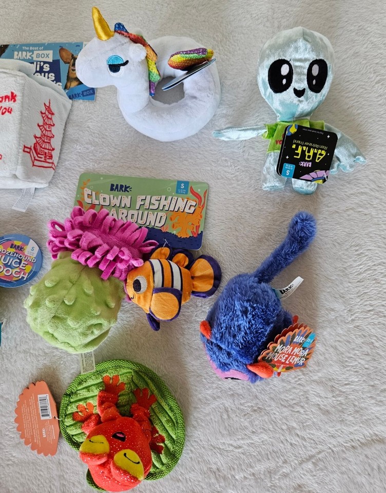 Lot of 7 Bark Box Dog Toys XS/S Squeakers/Crinkle Fish, Chinese Takeout ...