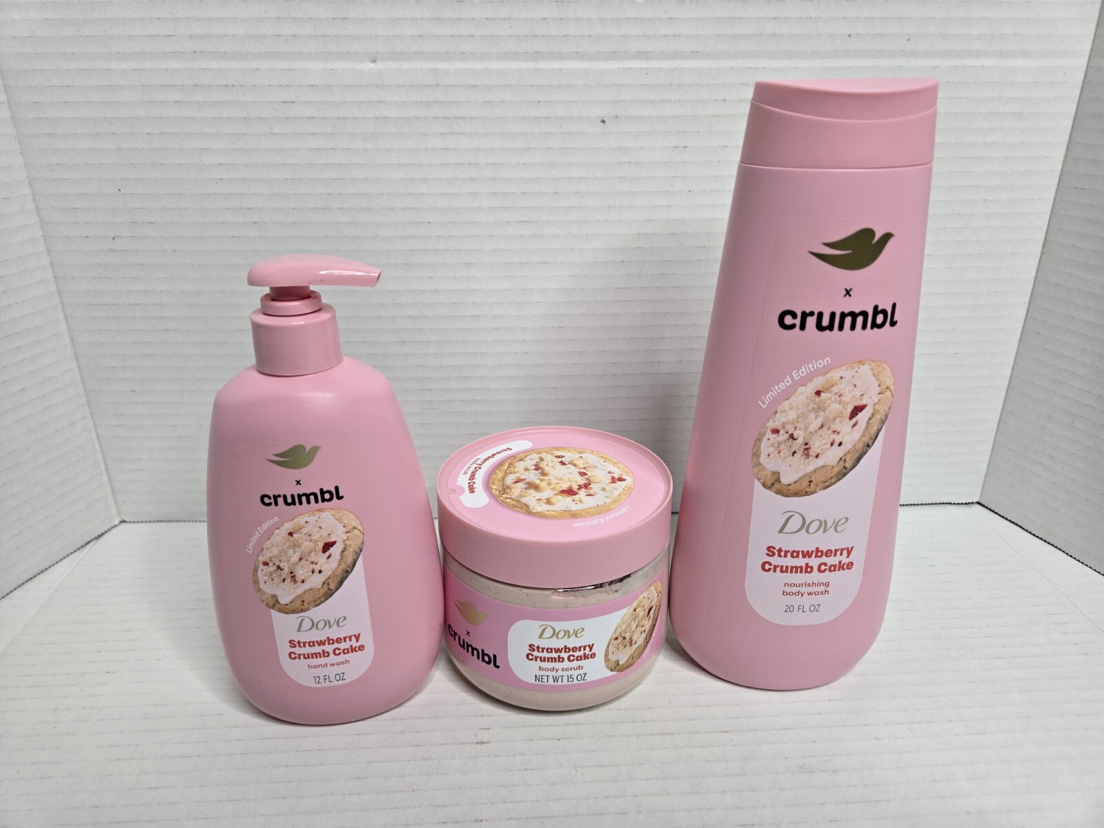 Dove x Crumbl Body Wash Hand Soap Body Scrub Strawberry Crumb Cake ...