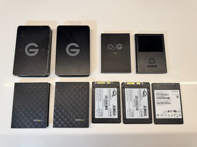 Lot 3 1TB 2.5-inch SATA 7mm SSD, 2 Atomos Mastercaddy cases & 2 Gtech ...