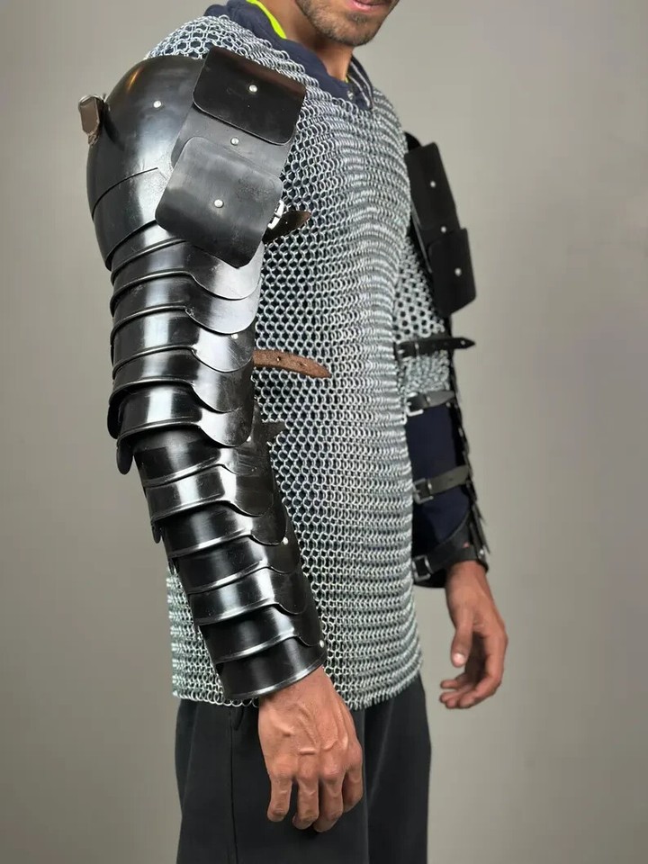 Warrior's Black Hand Armor Medieval Arm Set Armor with Chainmail Unisex ...