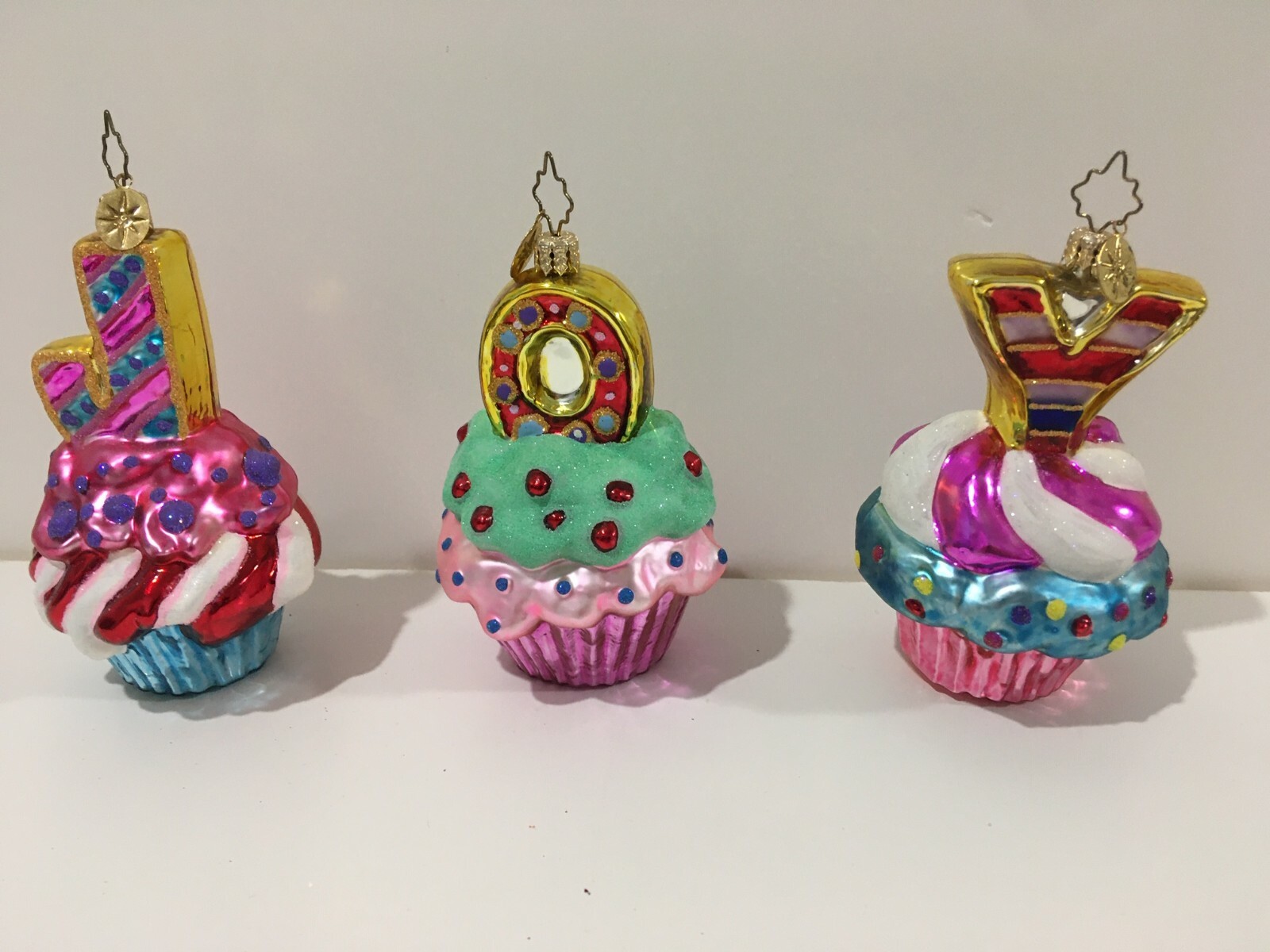 Christopher Radko Large "JOY Cakes" Set of 3 Colorful Cupcake Pastry ...