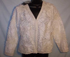 A O- ONCE AGAIN PATTERNED WHITE OPEN JACKET TOP, LINED, NEW W/TAGS ...
