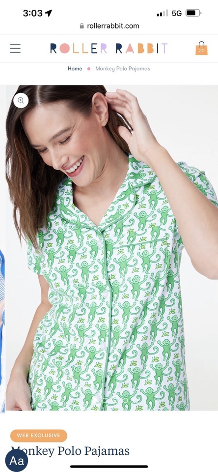 Roberta Roller Rabbit green emerald monkey polo pajamas size Medium | eBay