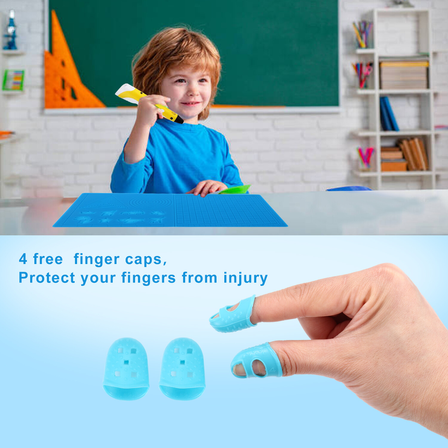 Silicone with 4 Finger Protectors Pen Mat Double-Sided Design 3D ...