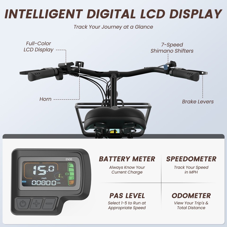 MOONCOOL Electric Bike for Adult 7 Speed 20Mph Step Thru Electric ...