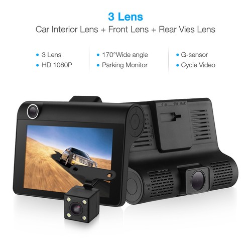 4inch Car DVR Dual Lens Dash Cam Front G-sensor Rear 1080P Video ...