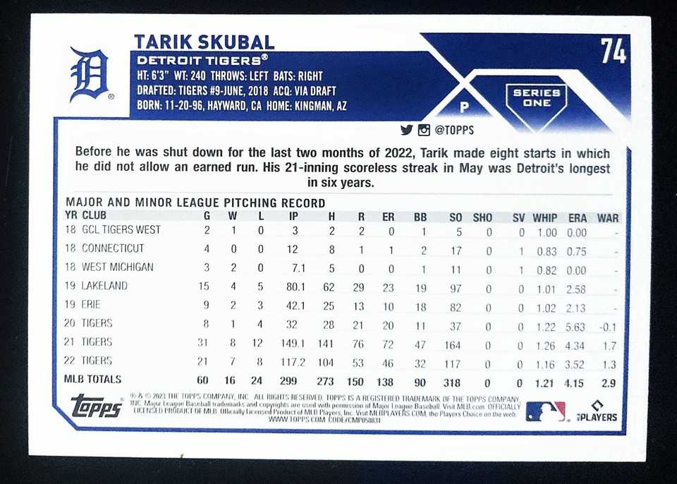 Tarik Skiable 2023 Topps Series 1 1st Edition Gold Foil #74 print run ...