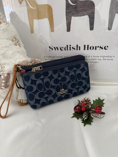 coach Double Zip Wallet In Signature Denim cz321 | eBay