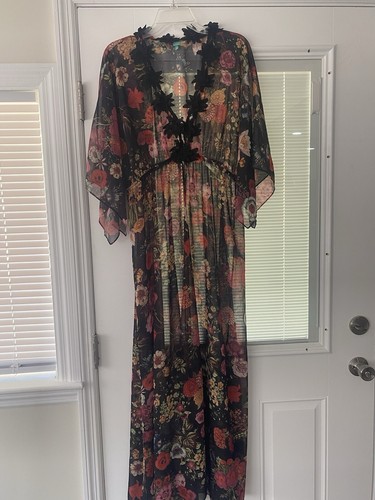 FARM Rio Anthropologie Laina Floral Semi Sheer Oversized Maxi Kaftan ...