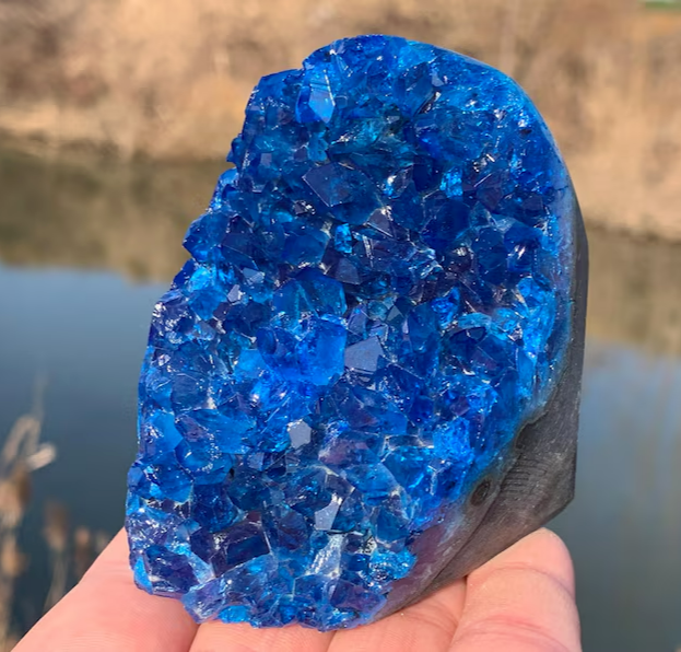 300g+ Large Aura Royal Blue Geode Phantom Cluster Specimen Titanium ...