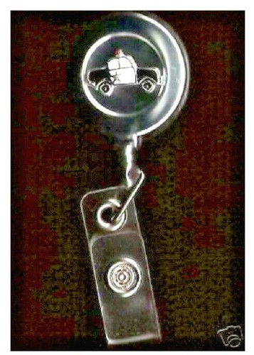 POLICE CAR - Silver ID Badge Reel policeman cop car Holder ...