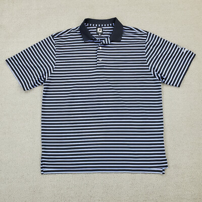 Footjoy Golf Shirt Mens Large Polo Black Purple Stripes Trump National ...
