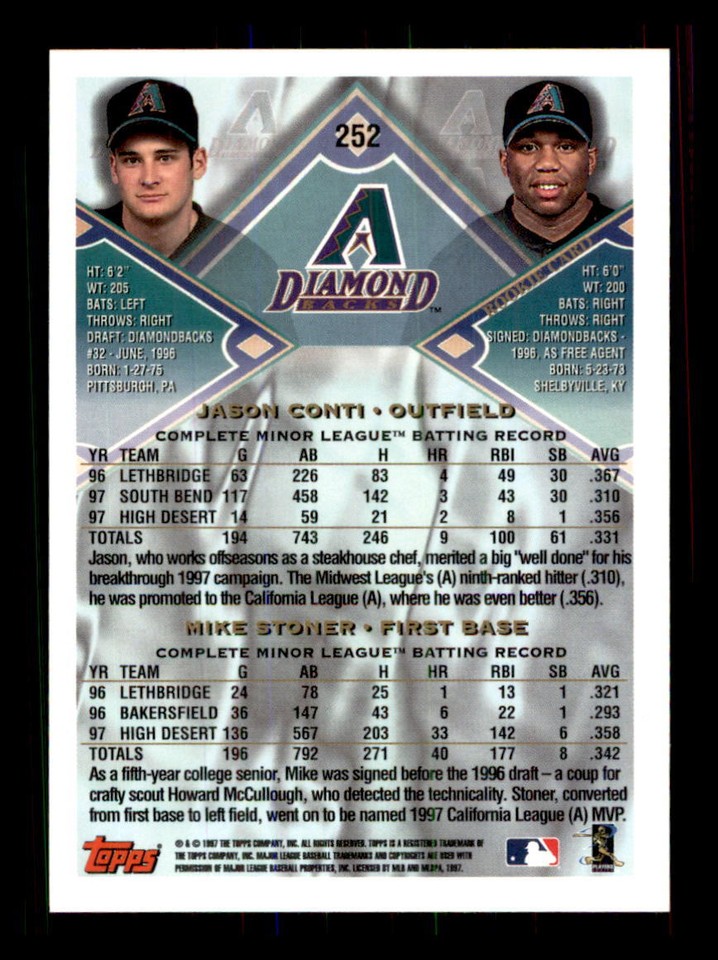 1998 Baseball Topps Jason Conti / Mike Stoner RC Arizona Diamondbacks ...